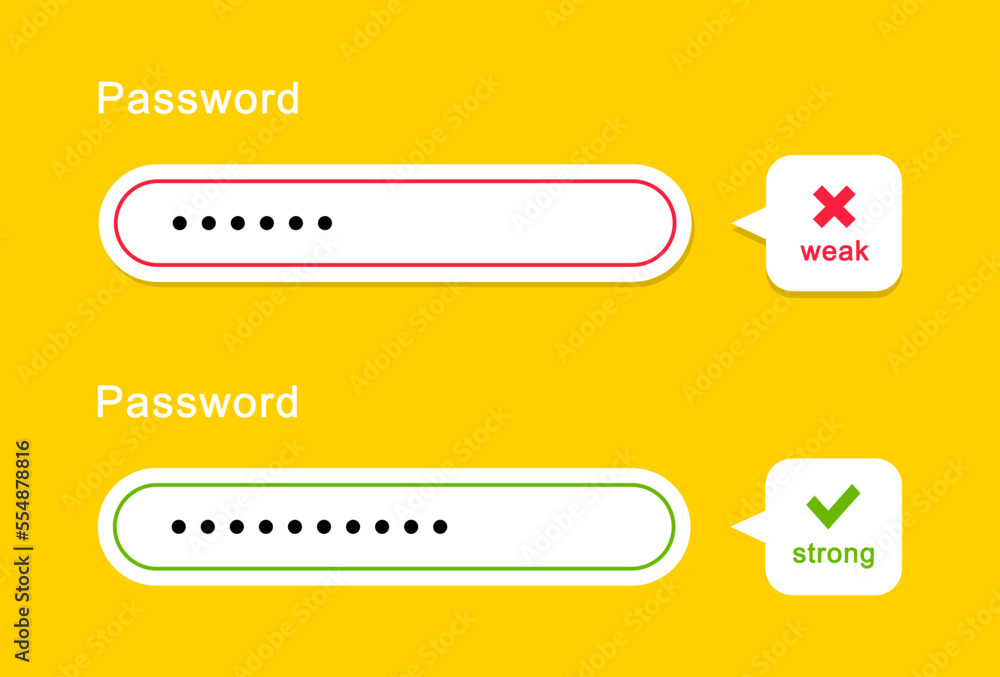 Password Safety Password Weak And Strong Template For Website Authorization Concept Password