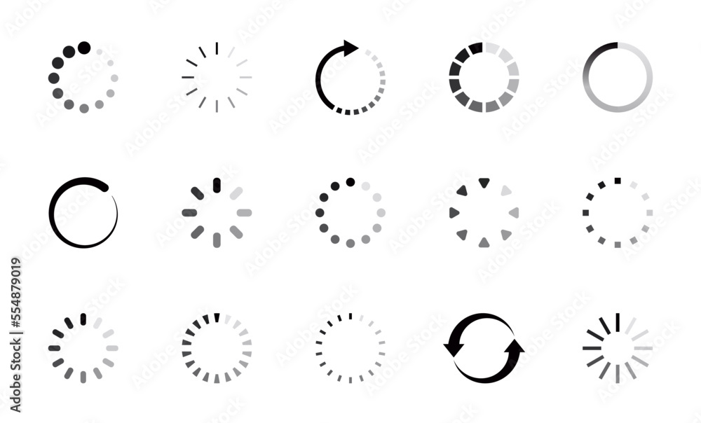 Loading icon set. Load circle icons. Download indicator sign. Progress ...