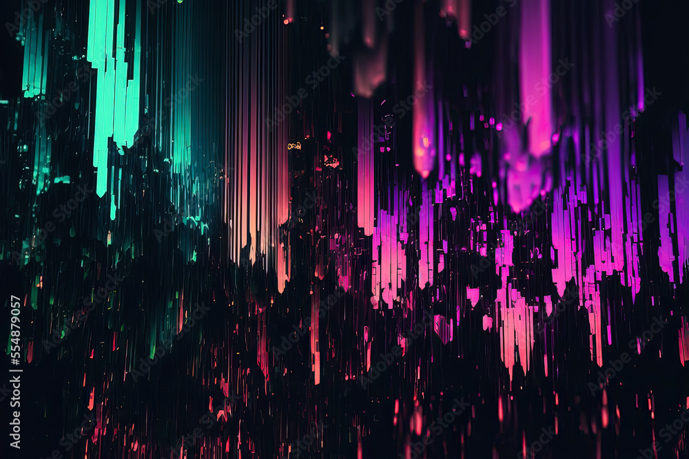 Abstract blue, mint and pink background with interlaced digital glitch ...