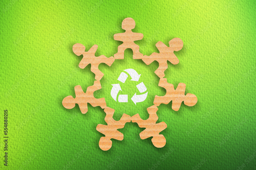 Recycle reuse concept. Group of people holding hands together making ...
