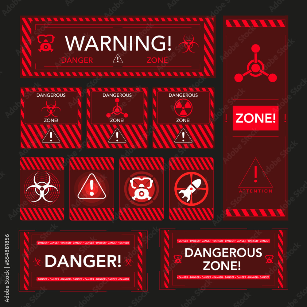 Vector interface windows hazard sign, high voltage and nuclear ...