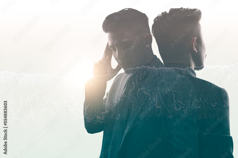 The double exposure image of the sadness businessman standing and ...