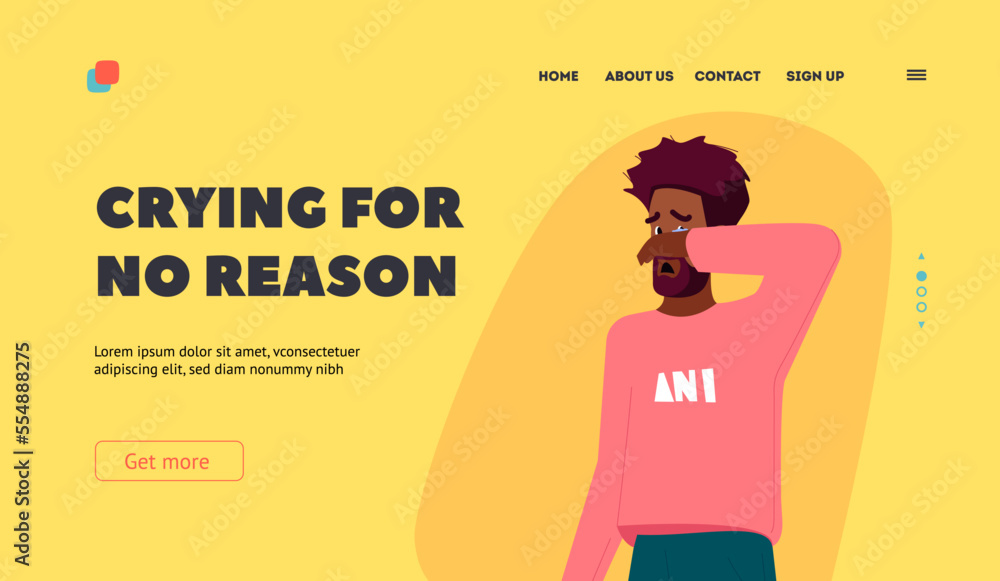 Crying for No Reason Landing Page Template. Bad Mood, Depression. Male ...