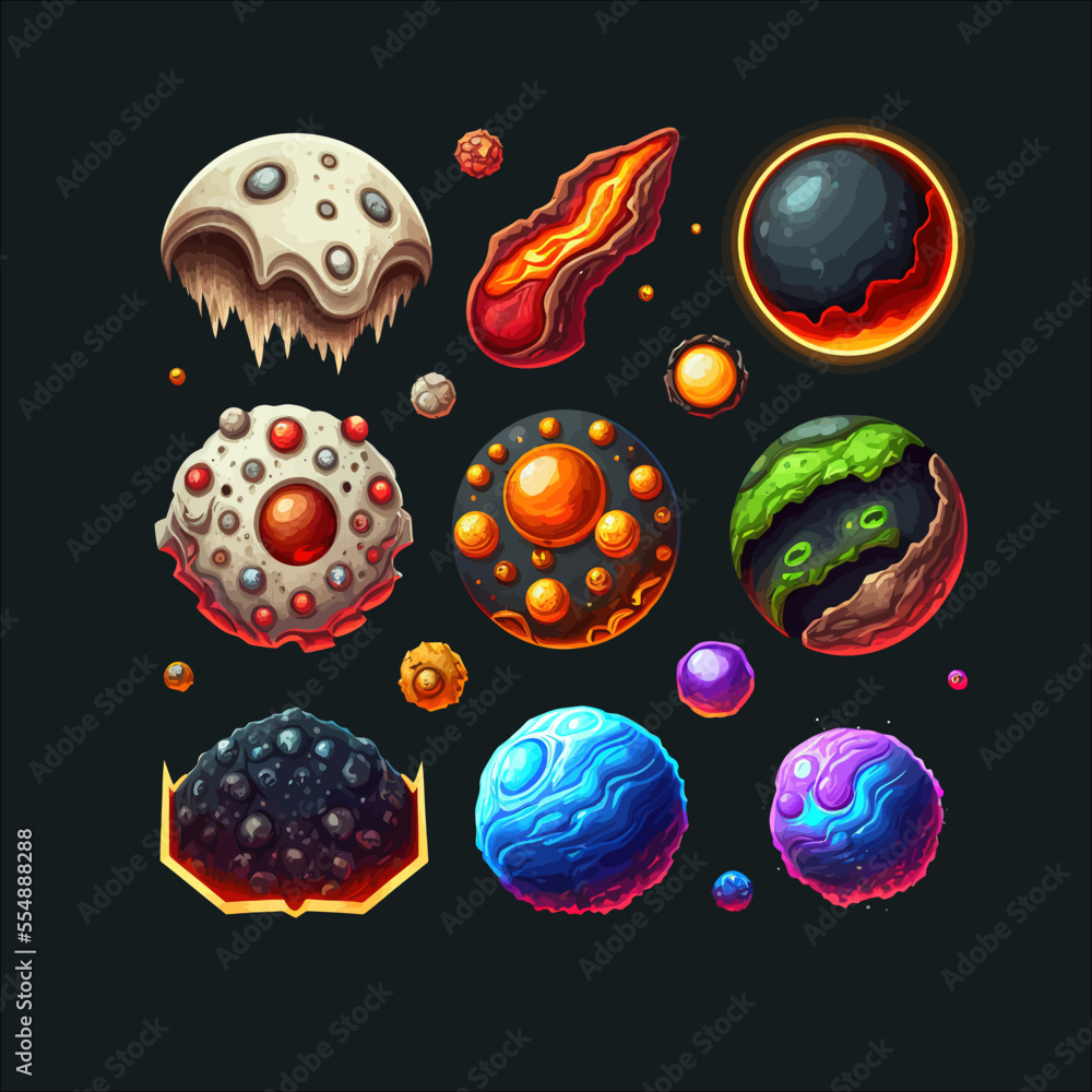 Fantasy alien planets for gui ui space game Isolated on background ...