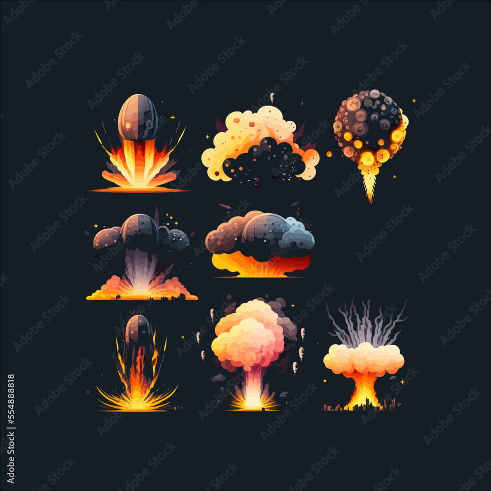 Bomb explosions Isolated on background. Cartoon flat vector ...