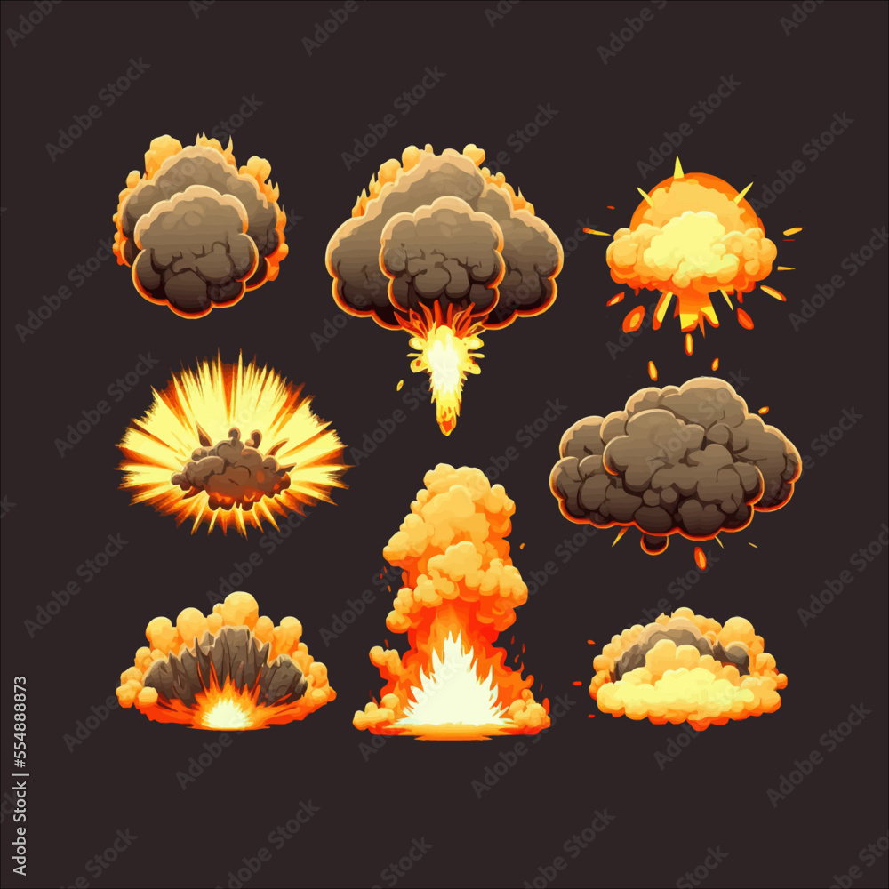 Bomb explosions Isolated on background. Cartoon flat vector ...