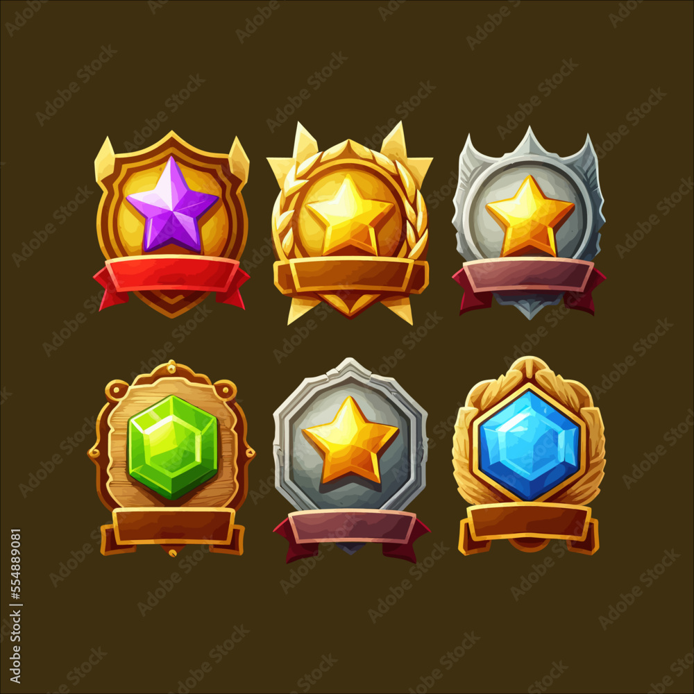 Ranking badges with star and fantasy frame for game ui design. A ...
