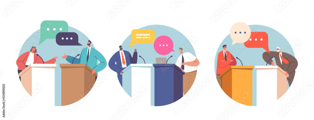 Political Debate Isolated Round Icons or Avatars. Candidates Speaking ...