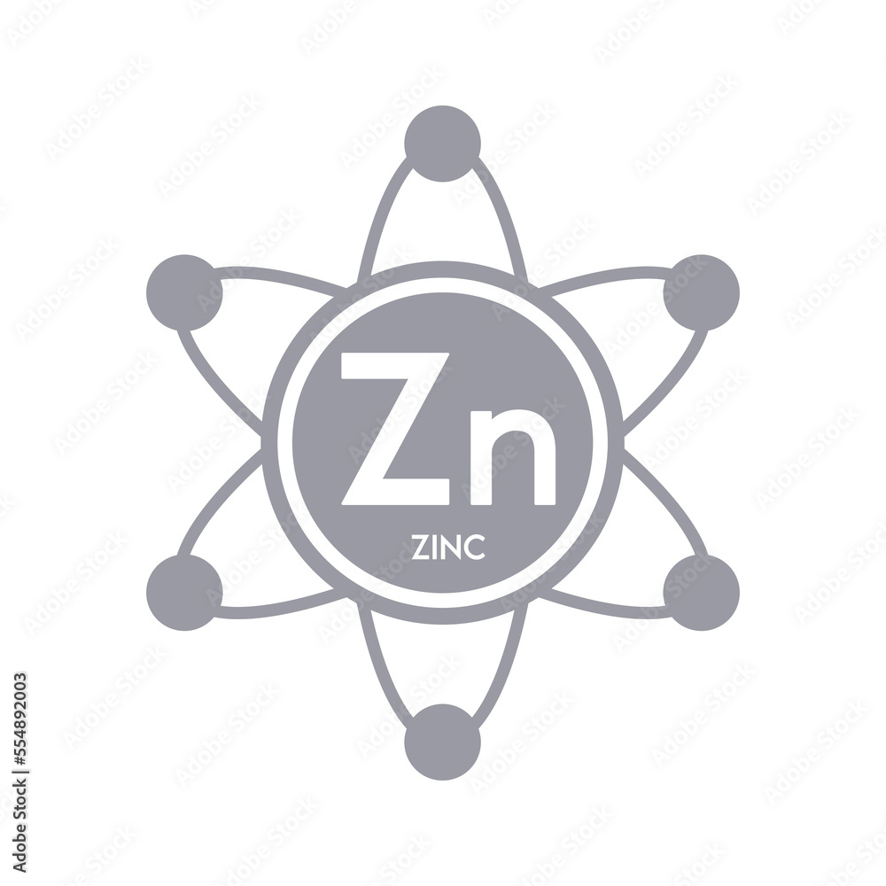 Minerals zinc icon in atom grey form simple line isolated on white ...
