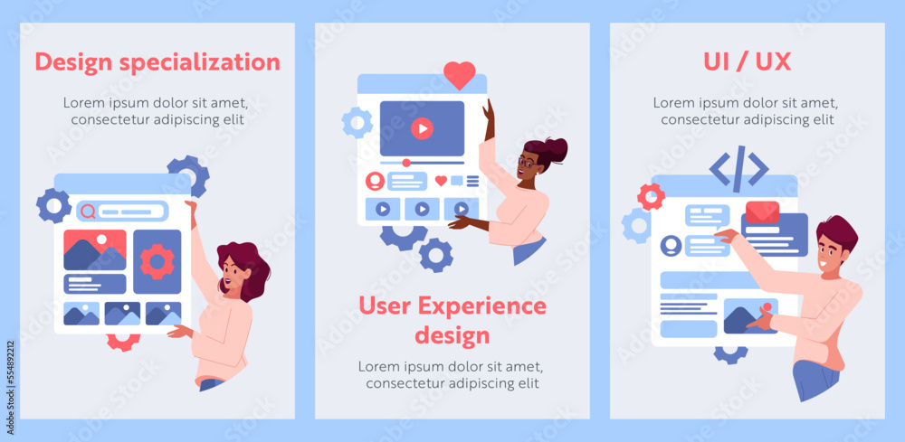 Ui Ux Designer Characters Develop Website Interface Cartoon Banners ...