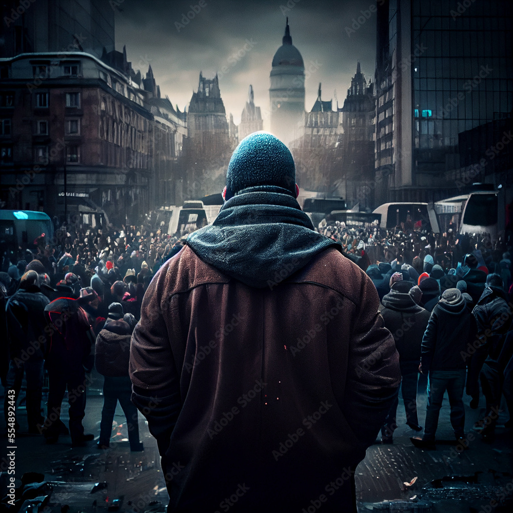 A man, stands in front of the crowd moments before starting a ...