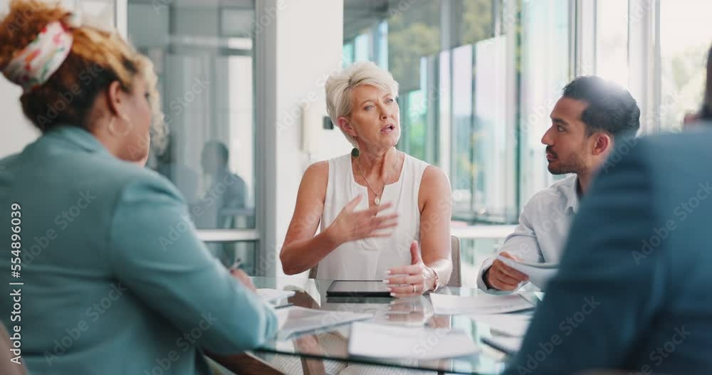 Business people, meeting and leader talking during discussion and ...