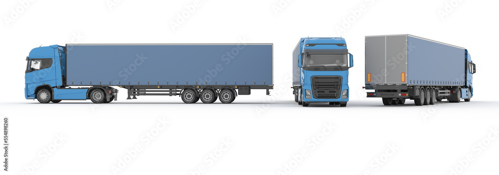 Container Truck Blue color set front, back, and side view mockup for ...
