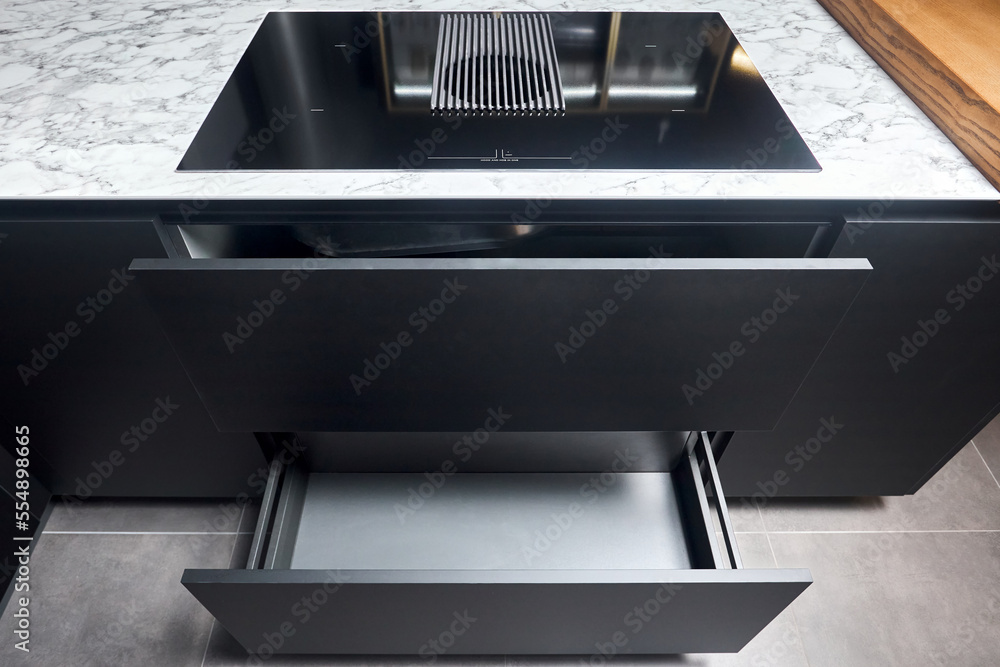 Induction cooker black glass hob with integrated hood or aspirating ...