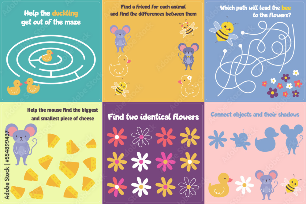 6 interesting tasks for preschoolers. Games for kindergarten. Find the ...