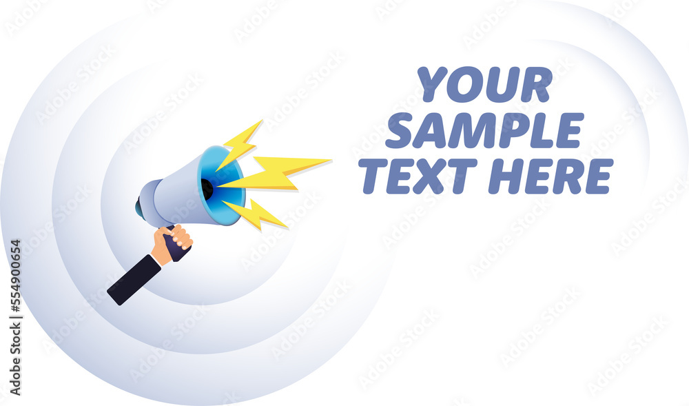 Hand hold megaphone. Your sample text here, realistic 3d megaphone ...