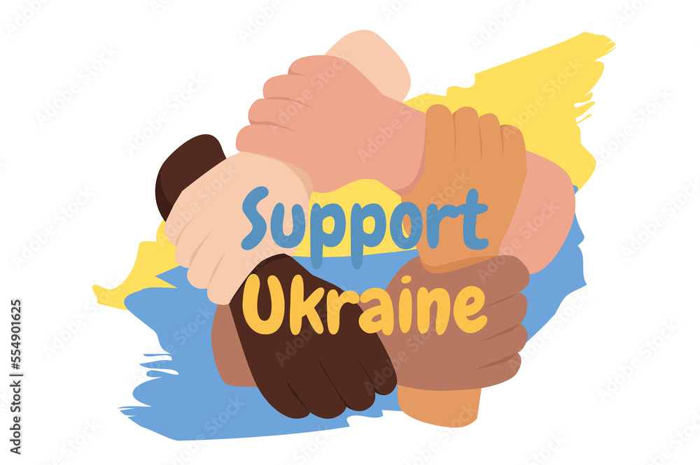I Support Ukraine poster isolated concept background. People hands hold ...