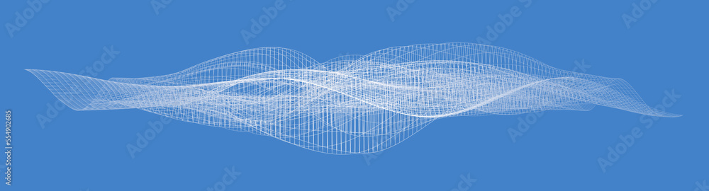 Abstract white wireframe sound waves, visualization of frequency ...