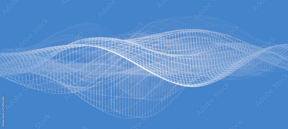 Abstract white wireframe sound waves, visualization of frequency ...