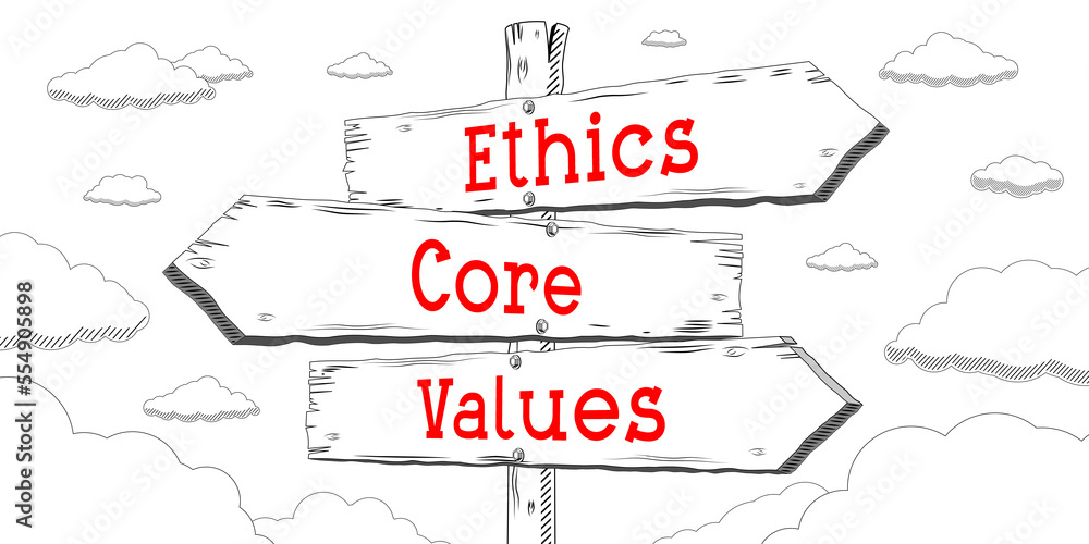 Ethics, core values - outline signpost with three arrows Stock ...