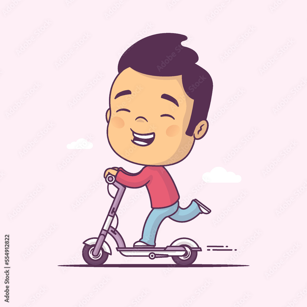 Happy young man driving an electric scooter vector cartoon illustration ...