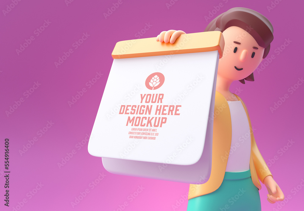 Woman Holding a Comic Calendar Mockup Stock Template | Adobe Stock