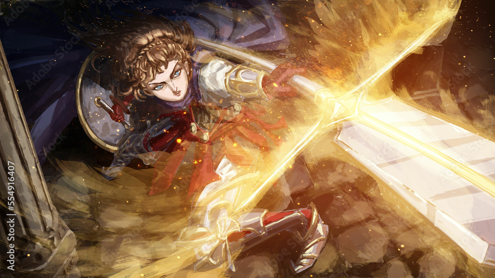 Illustrazione Stock A furious valkyrie girl in plate armor with a blue ...