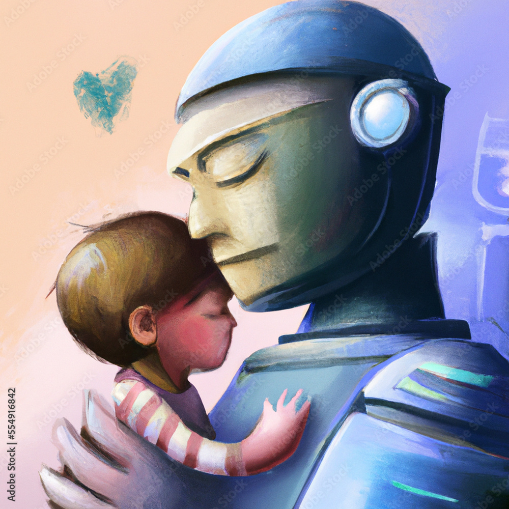Loving robot looking after a human child generative ai illustration ...