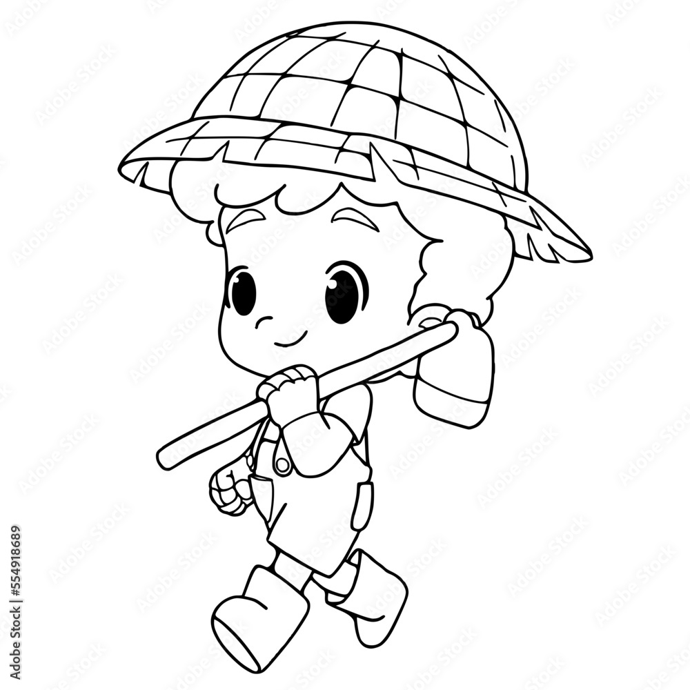 A farmer holding a hoe cartoon vector illustration isolated on white ...