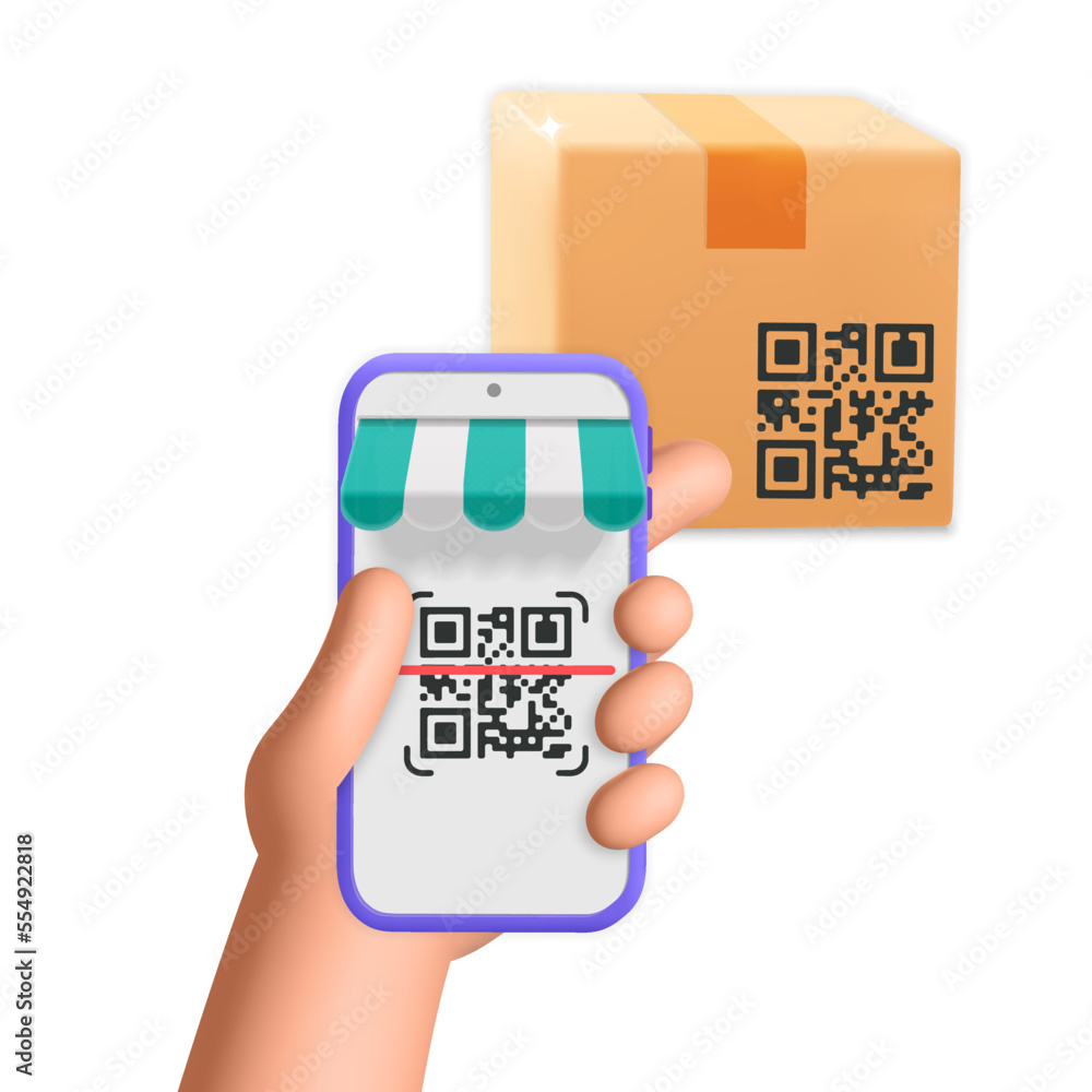 3d vector hand scanning qr code with mobile app service on smartphone ...