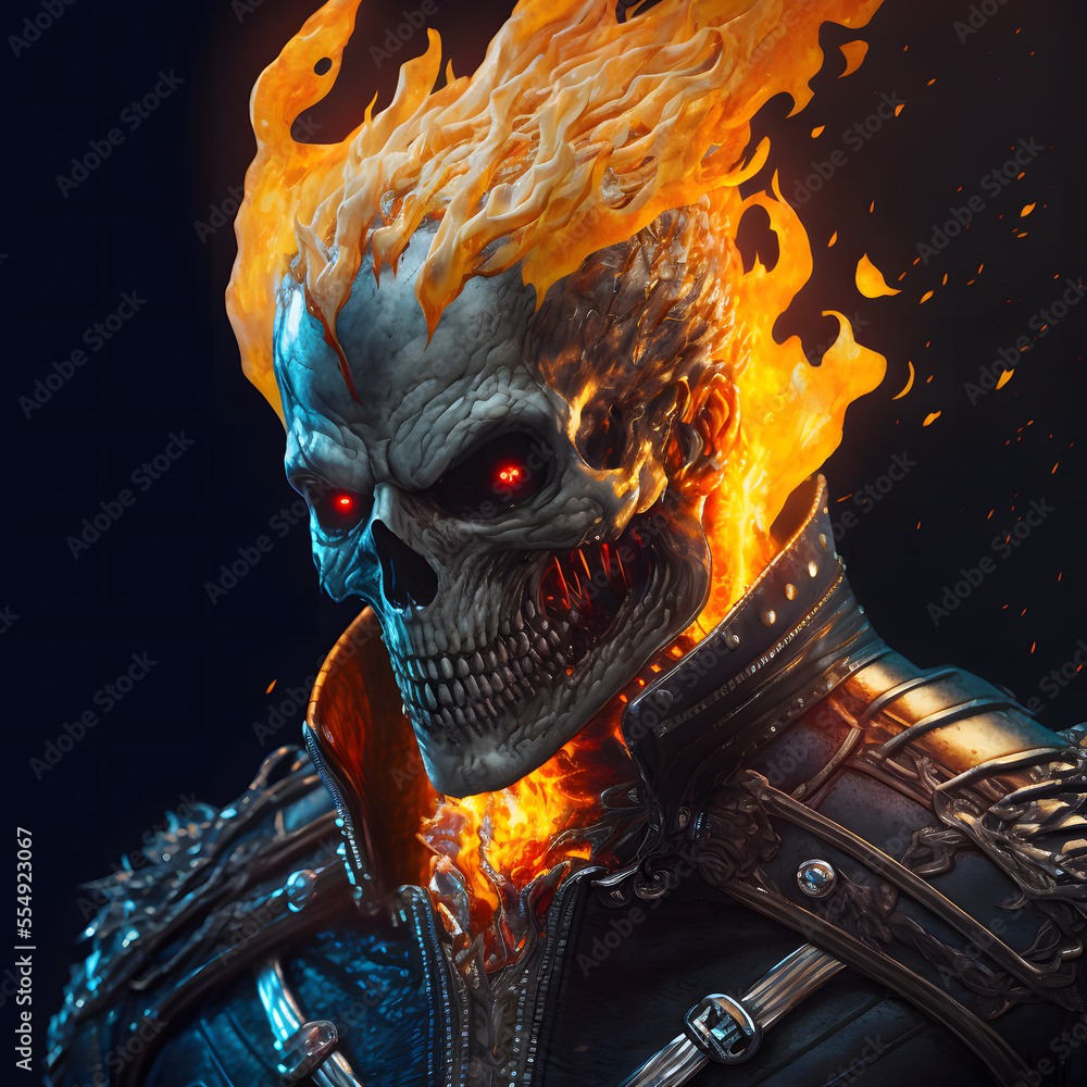 illustration of a ghost skull with head on fire. Famous fictional ...