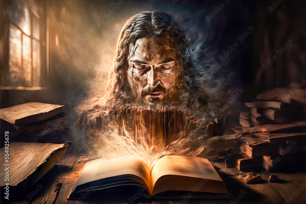 Ancient mystical image of the Lord Jesus from the Bible, revealing ...