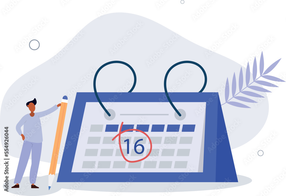 organizing daily tasks and putting mark on calendar. Flat cartoon ...