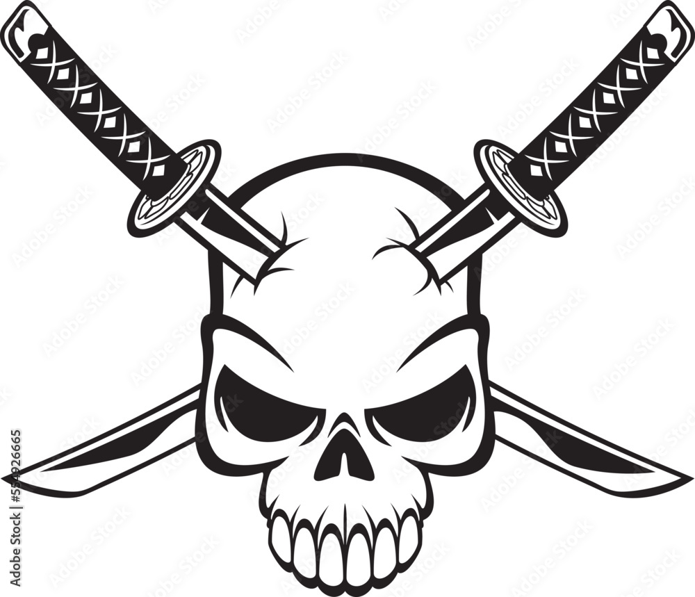 Two katana samurai swords piercing a human skull Stock Vector | Adobe Stock