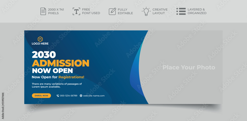 School admission timeline cover layout and web banner template Stock ...