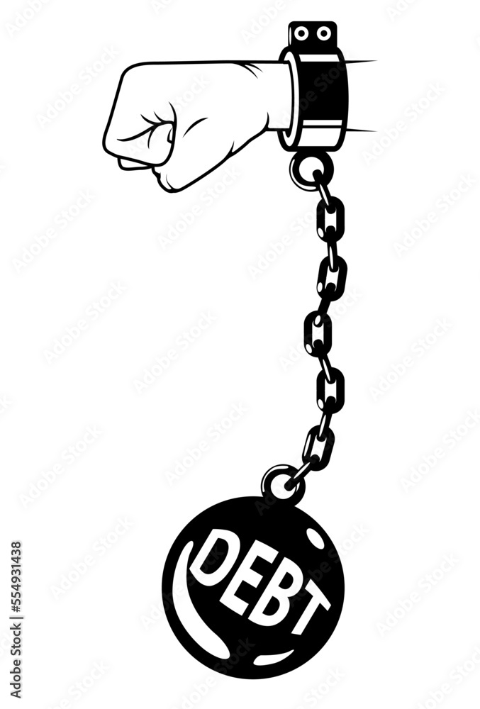 Debt shackles, weight metal ball with chain on wrist, prisoner fetter ...
