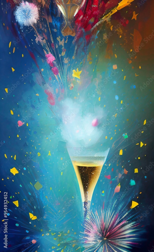 Happy New Year! A festive theme for celebration with fireworks and ...