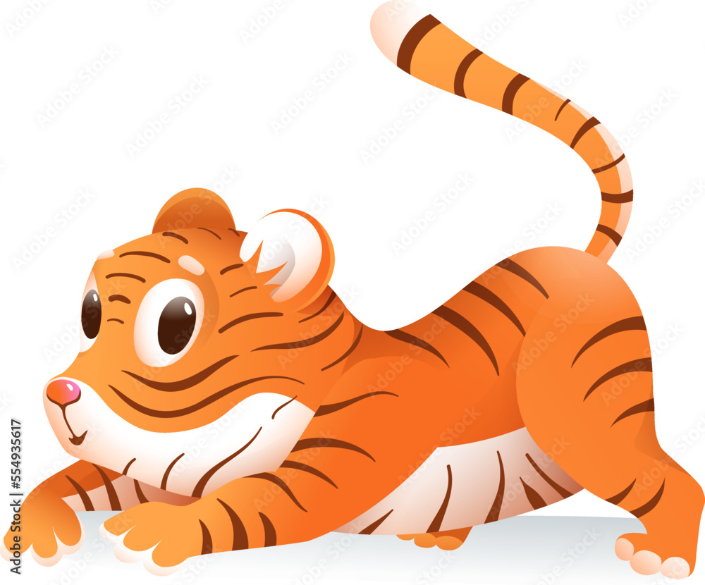 Cute playful baby tiger cartoon animal illustration for children ...