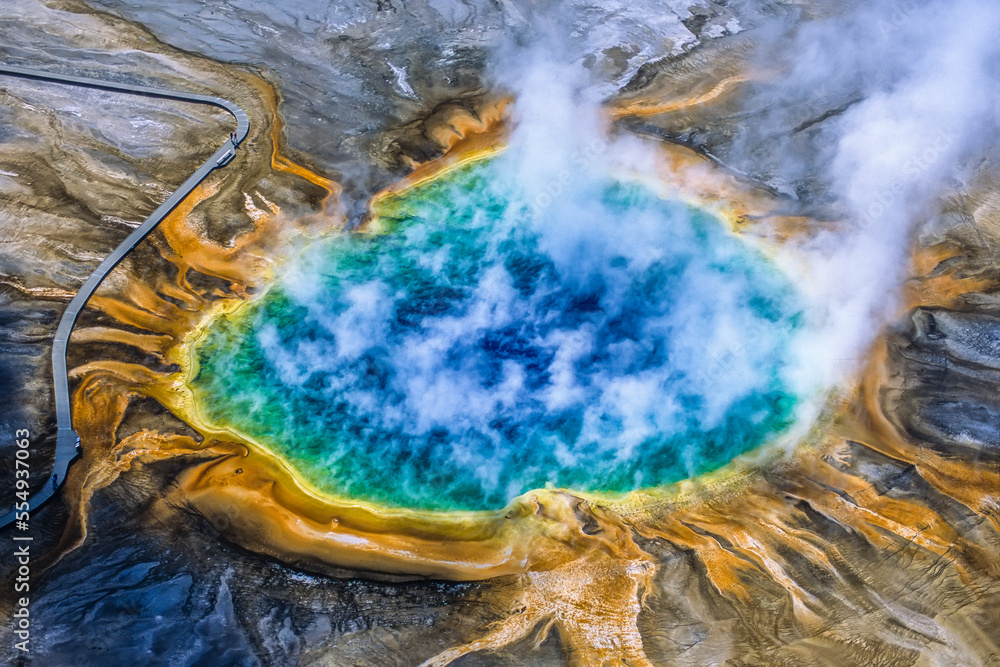 Grand Prismatic Spring, one of the largest hot springs in the United ...