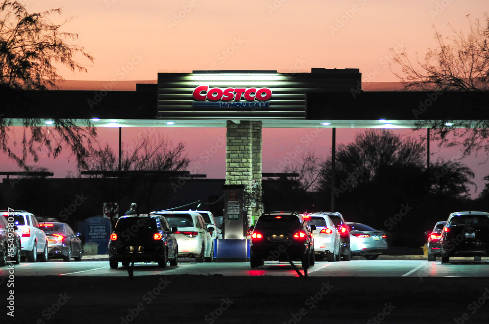 Sign and brand logo of a Costco Wholesale gas station in Mesa, Arizona ...