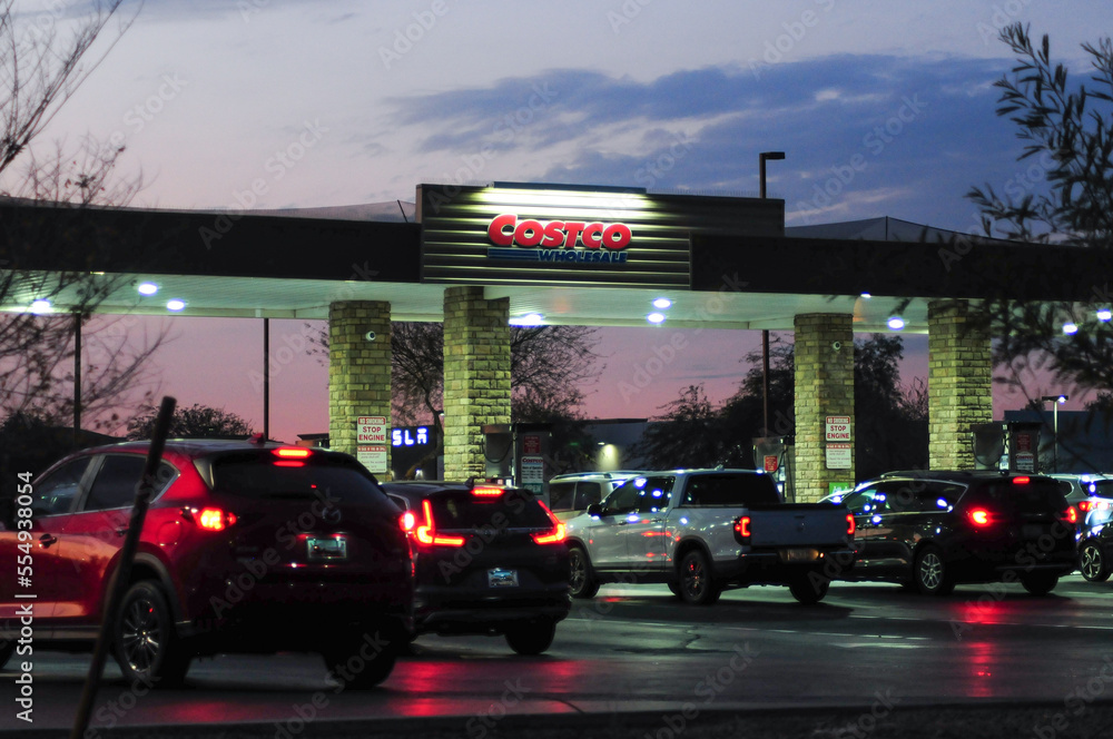 Sign and brand logo of a Costco Wholesale gas station in Mesa, Arizona ...