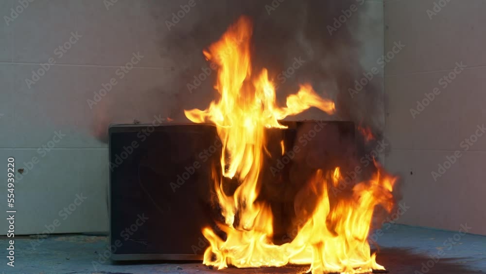 microwave oven on fire. the concept of fire in the kitchen and ...