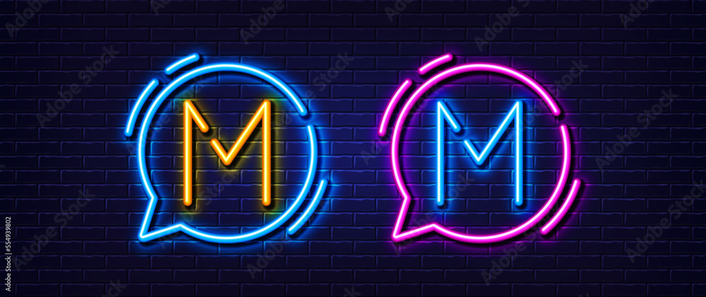 Initial letter M icon. Neon light line effect. Line typography ...