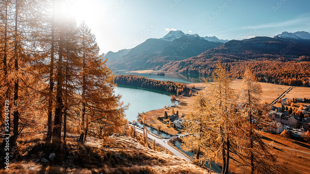 Amazing nature autumn scenery. Aerial Panoramic view of beautiful ...