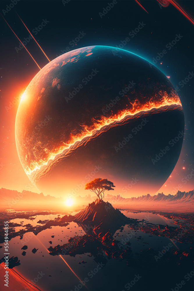 sunrise over the planet Stock Illustration | Adobe Stock