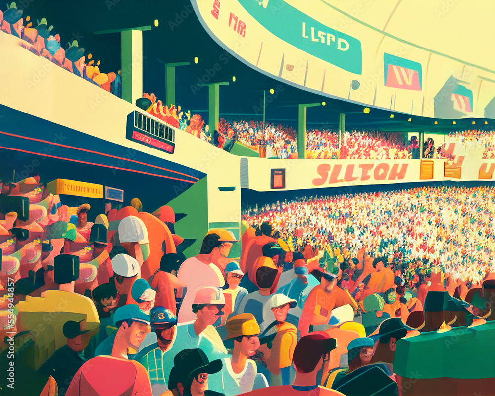 A drawing of a group of passionate soccer fans crowded around a ...