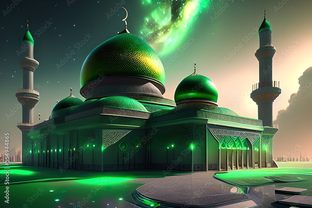 Ultra realistic, green mosque galaxy background Stock Illustration ...