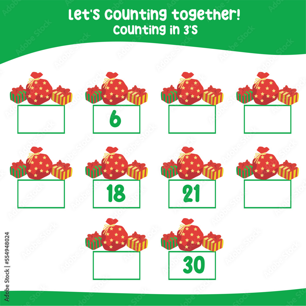 Counting by three's the Christmas Elements. practising math in multiple ...