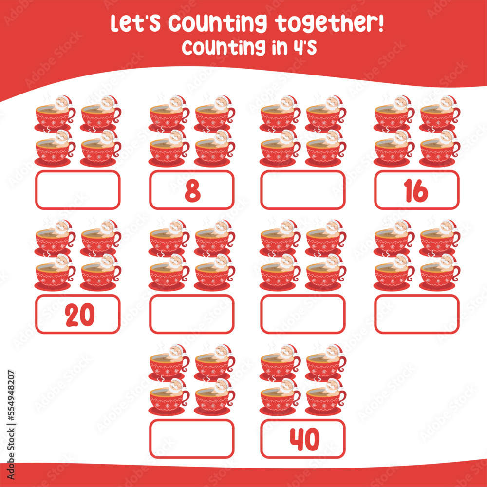 Counting by four's the Christmas elements. practising math in multiple ...