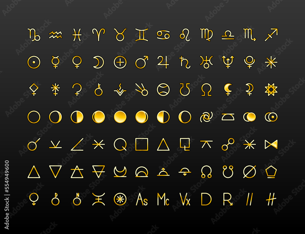 Zodiac, astrology elements, solar system, moon phases horoscope thin ...